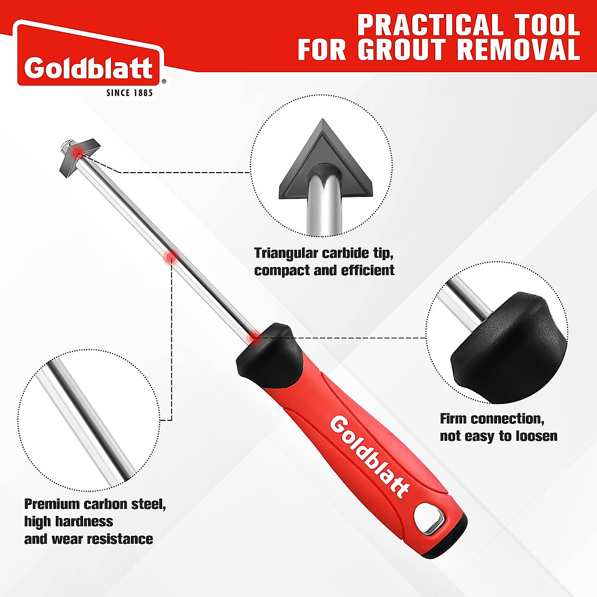 Goldblatt Grout Removal Tool with Replacement Carbide Tip - Professional Grout Cleaner, Caulking Remover, Scraper with Soft-Grip Handle, for Cleaning Floor Ceramic Tile Gaps, Tile Joints or Corners
