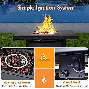 Tangkula 32 Inch Propane Fire Pit Table, Patiojoy 40,000 BTU Auto Ignition Square Gas Fire Table with Removable Lid, Fire Glass, Adjustable Flame, CSA Approved, Suitable for Balcony, Garden, Poolside