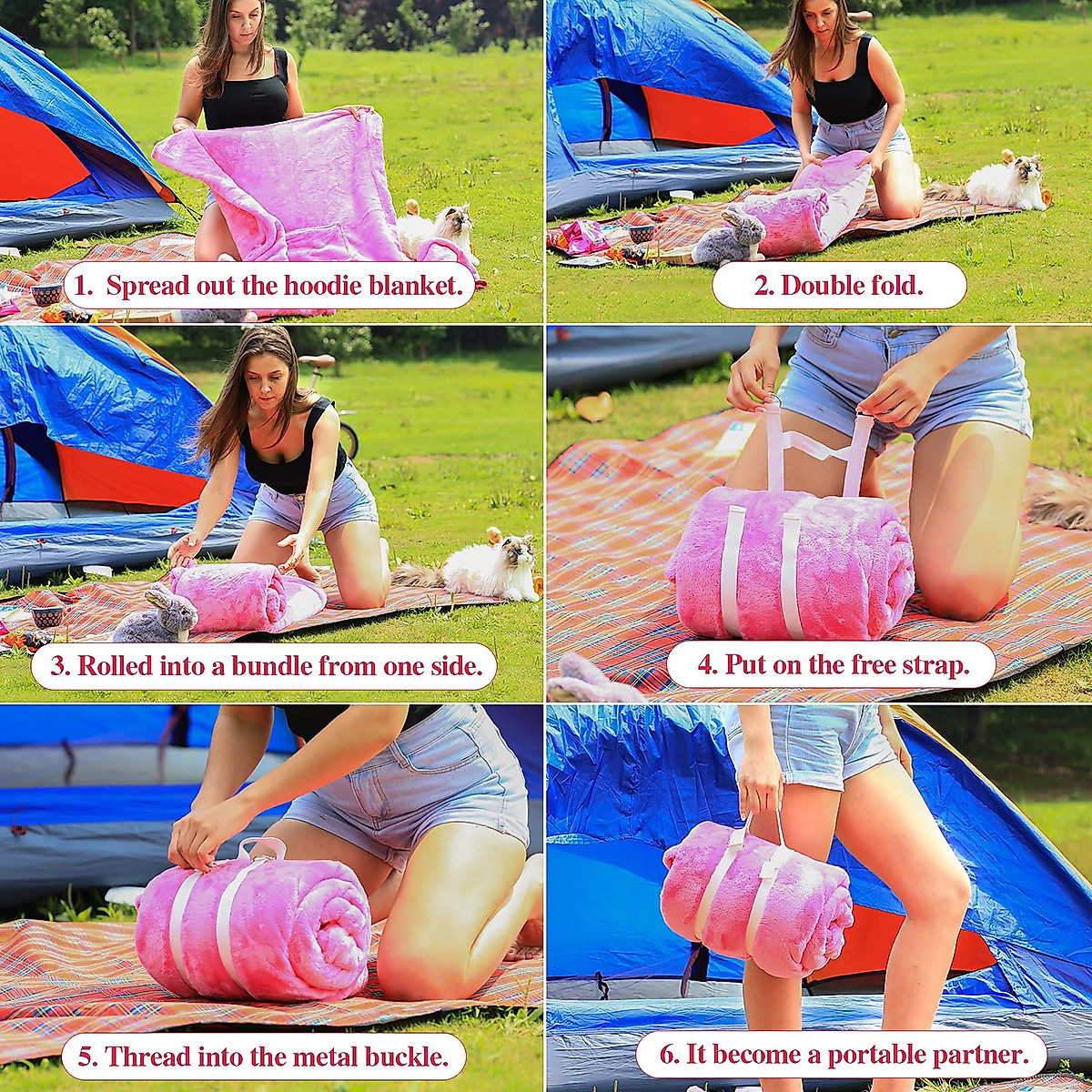 Daverose Oversized Wearable Blanket Hoodie for Women Men Adults, Fleece Hoodie Blanket Sweatshirt with Giant Hood & Pocket for Teens, Cozy Hooded Blanket as A Gift Indoor & Outdoor, Light Pink