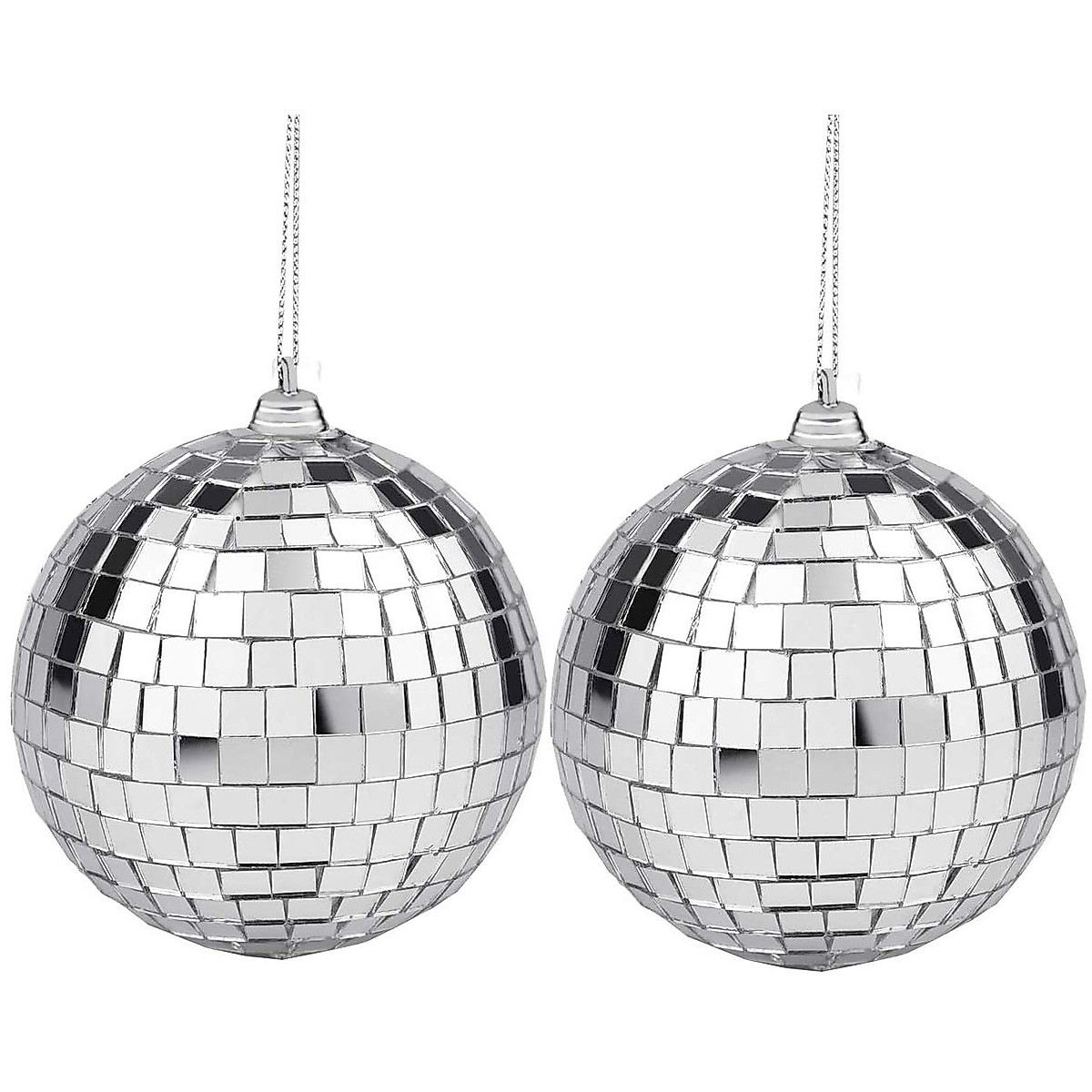2 Pieces Mirror Disco Ball, Silver Hanging Ball for 50s 60s 70s Disco DJ Light Effect Party, Hanging Ball for Party or DJ Light Effect, Festivals Party Favors and Supplies (4 Inch)