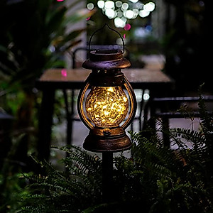 2 Pack Vintage Lantern,Halloween Outdoor Lanterns 2 Modes Option Solar Powered & Battery Operated Cracked Glass Ball Design Waterproof for Table, Garden, Patio,Weddings, Holidays(Warm White)