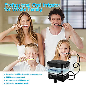 PERSMAX Water Flosser Professional Portable Teeth Cleaner, 500ml Foldable & Rechargeable Dental Oral Irrigator for Home and Travel IPX7 Waterproof