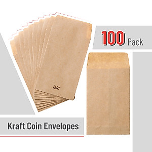 Mr. Pen- Kraft Coin Envelopes, 2.25" x 3.5", 100 Pack, Kraft Envelopes, Seed Envelopes, Small Envelopes, Gift Card Envelopes, Mini Envelopes, Key Envelopes, Seed Packet Envelopes, Stamp Envelope