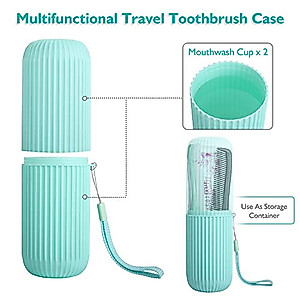 Toothbrush Travel Case Portable Travel Toothbrush Holder 2 Pack Plastic Toothbrush Storage Container Organizer for Travel Home Business School (White + Green)
