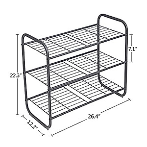 MAX Houser 3-Tier Metal Shoe Rack, Free Standing Shoe Storage Organizer, Wire Grid Shoe Tower for Closet Bedroom, Entryway, Gunmetal