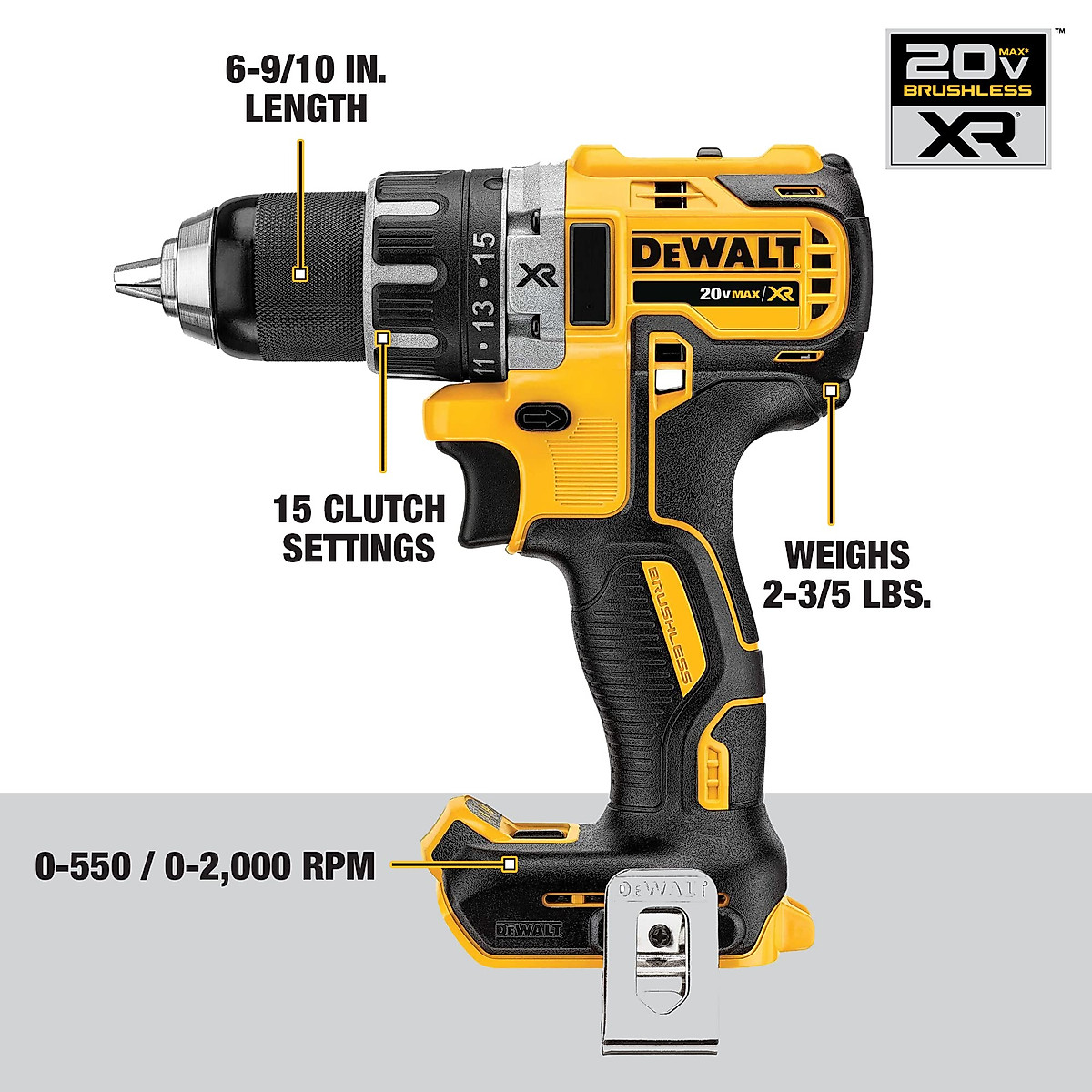 DEWALT 20V MAX* XR Cordless Drill, 1/2-Inch (DCD791P1)