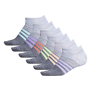 adidas Women's Superlite No Show Socks (6-Pair), Grey/Purple Tint/Haze Coral, Medium