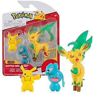 Pokemon PKW0178 3 Pack-Features 2 Pikachu, Wynaut & 3-Inch Leafeon Battle Figures-Authentic Details, Multi