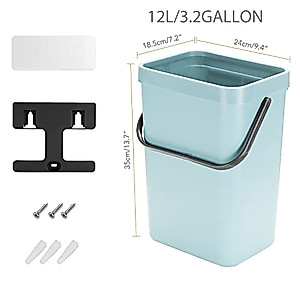 StoneSpace Under Sink Compost Bin Indoor Kitchen Sealed, 3.2 Gallon/12L Compost Bucket for Kitchen, Wall Mounted Small Trash Can with Lid，1 Pack Blue