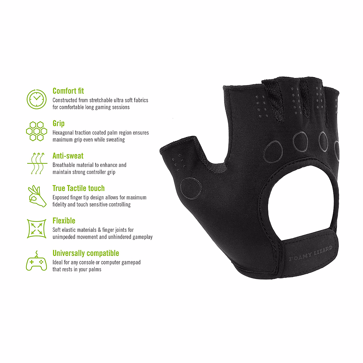 Foamy Lizard Gaming Grip Gloves Hexotech Pro Gamer Anti-Sweat Fingerless Tactical Gloves for Controller Grip for Xbox Series X, PlayStation 5 Dualsense (Pair of Gloves) SM