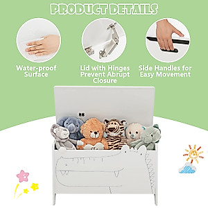 INFANS Toy Box, Wooden Kids Toy Storage Chest, Wooden Trunk Bench with Flip-top Lid Safety Hinge, Toddler Cabinet Organizer for Bedroom Playroom Nursery Entryway(White)