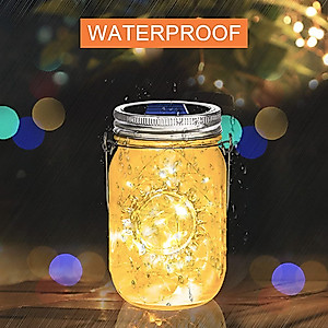 YKB Solar Mason Jar Lid Lights, 6 Pack Hanging Solar Lights Outdoor, 30 LEDs String Fairy Lights Led Table Lanterns, Decor for Garden Yard Patio Lawn Christmas (Hangers and Jars Included)