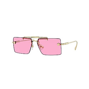 Versace VE2245 1002/5 60MM Gold/Fuchsia Rectangle Sunglasses for Women + BUNDLE With Designer iWear Eyewear Kit