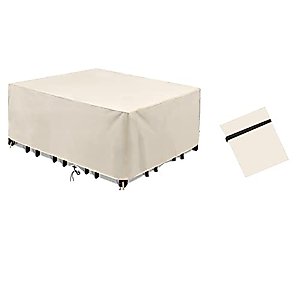 Patio Furniture Cover-White, 110x55x30inch, Rectangle Outdoor Table and Chairs Furniture Covers, Made of 420D Oxford Cloth, Waterproof/Wind/Dust Proof/Anti-UV Furniture Covers, All-Season Protection