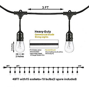 SUNTHIN 2 Pack 48FT Outdoor String Lights,Hanging Incandescent String Lights Commercial Grade Waterproof Patio Light Outside with Dimmable Connectable Edison Glass Bulbs for Bistro,Party,Holiday Decor