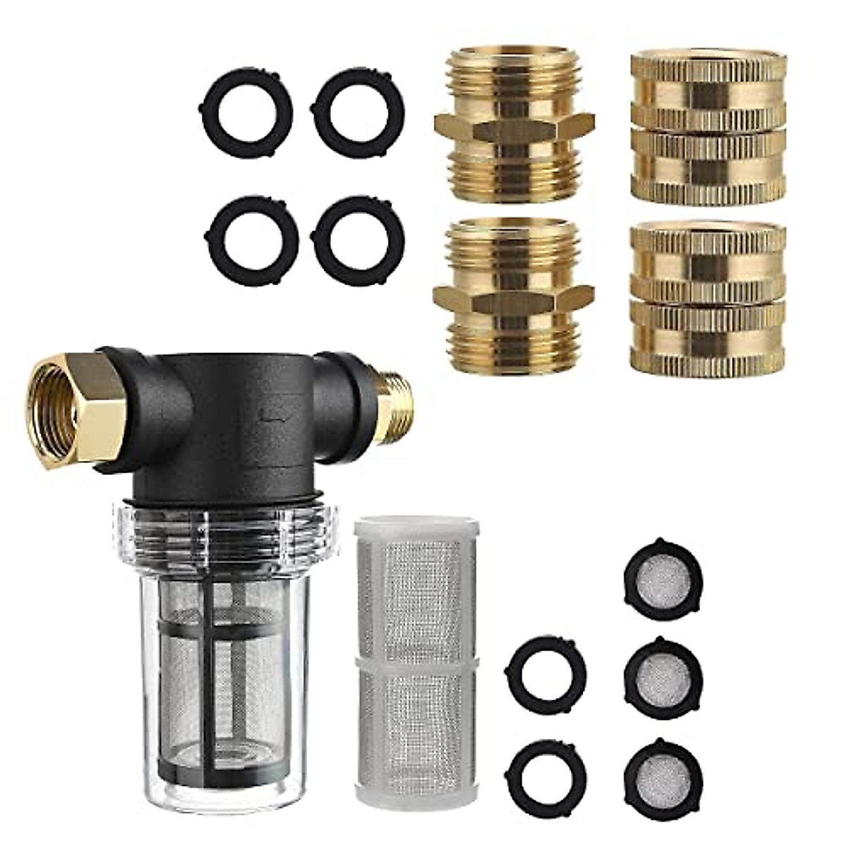 M MINGLE Garden Hose Filter for Pressure Washer Inlet Water, Garden Hose Adapter, 3/4 Inch Brass Connector