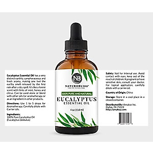 NaturoBliss 100% Pure Natural Undiluted Eucalyptus Essential Oil (4oz) Premium Therapeutic Grade Aromatherapy