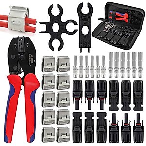 ALAMSCN 47PCS Solar Crimping Tool Kit for Solar Panel Cable Wire, Solar Crimper + Male Female Solar Connector + Spanners Wrench + PV Cable Clips for 2.5/4/6mm² Solar Wiring