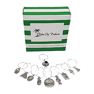 Palm City Products Food Lovers Themed Wine Charms - 10 Piece Wine Charm Set - Great Gift for Foodies
