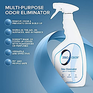 Zero Odor Multi-Purpose Odor Eliminator - Air & Surface Odor – Patented Technology Best for Bathroom, Kitchen, Fabrics, Closet- Smell Great Again, 22oz (Over 500 Sprays)