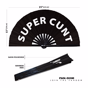 Super Cunt Hand Fan Foldable Bamboo Circuit Rave Hand Fan Funny Gag Words Expressions Statement Gifts Festival Accessories (Black)