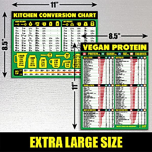 Kitchen Conversion Chart and Vegan Protein Magnetic Cheat Sheet Combination Bundle - Extra Large Easy to Read Reference Guides for Vegan Protein Sources and Baking & Recipe Unit Conversions