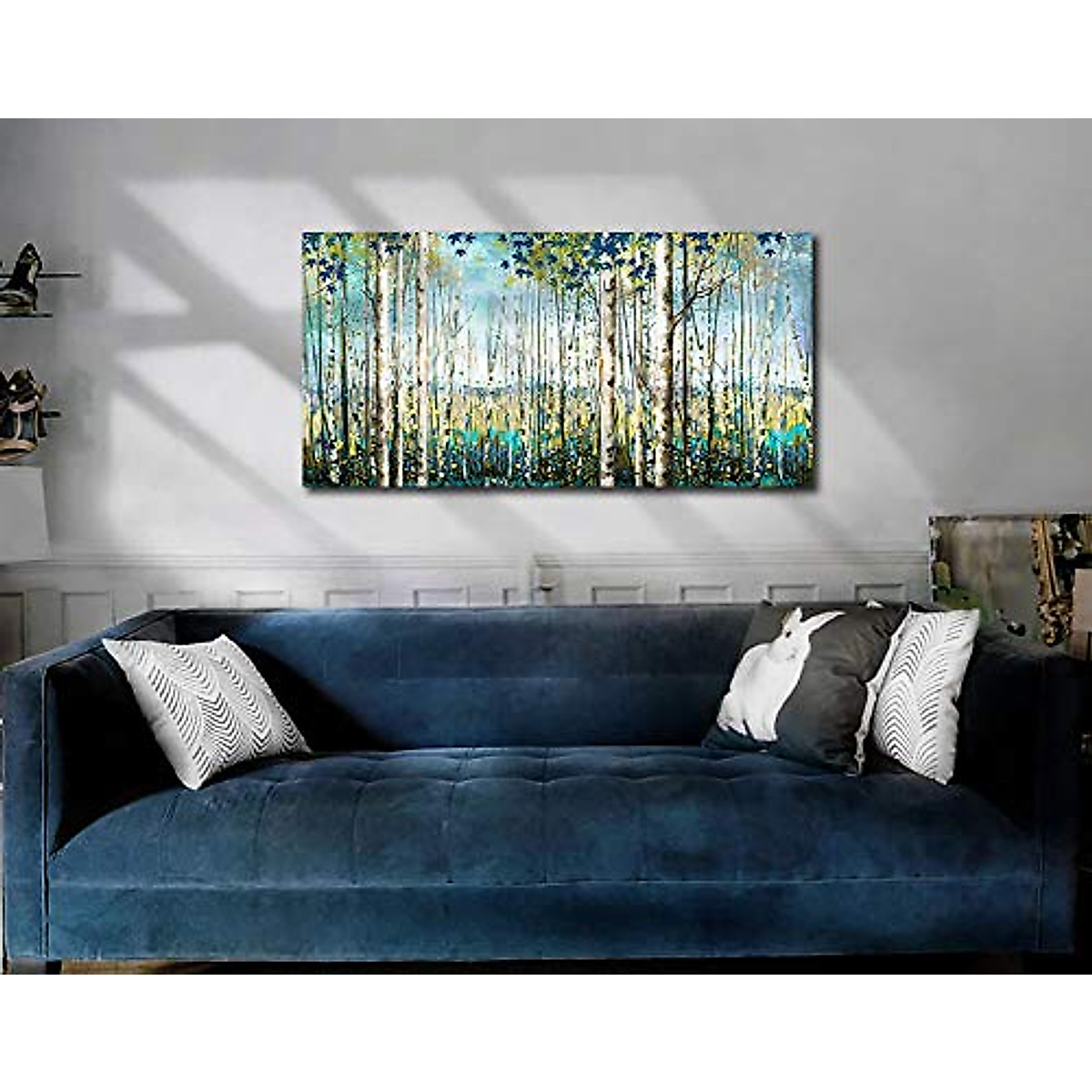 Pogusmavi Green View White Birch Forest Canvas Painting Wall Art Decor Nature Plant Picture Wildlife Trees Landscape Artwork Home Living Room Bedroom Office Wall Decoration Wall Art
