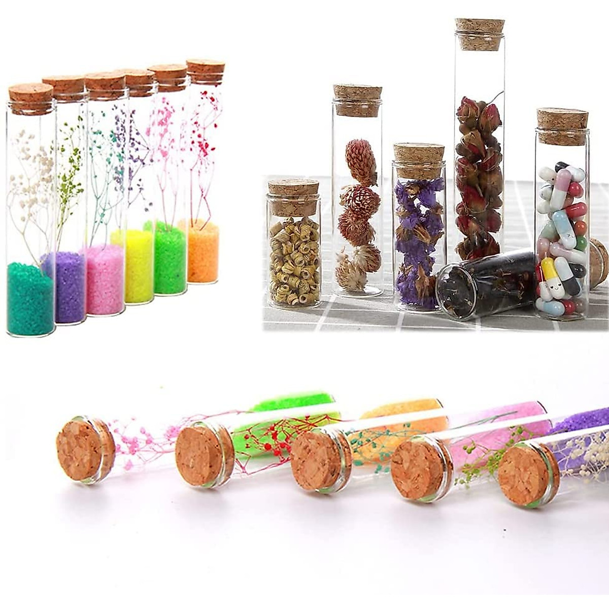 ericotry 10 Pcs 60ml Glass Bottles Vials Jars Glass Test Tube with Cork Stoppers Empty Refillable Bottle Vial Jars Leakproof for Cosmetic Essential Oil Powder