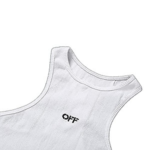 Womens Ribbed Sleeveless Halter Racerback Slim Fit Tank top Crop Tops ShirtStreetwear (White, L)