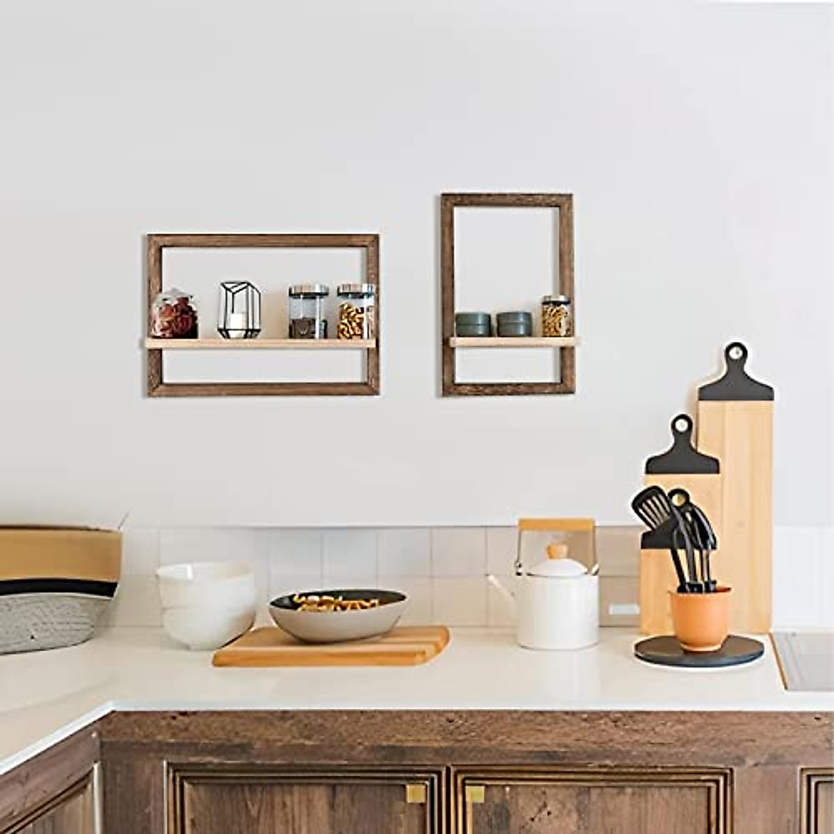 idee-home Wall Shelves Floating Shelves for Wall Set of 4, Hanging Shelves for Wall Storage, Square Wall Shelf Decor, Wall Mounted Shelves for Bathroom, Living Room Brown
