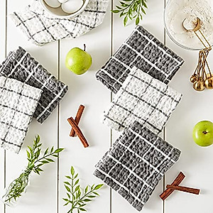 DII Washed Waffle Collection Oversized Preshrunk Ultra Absorbant, Dishcloth Set, 12x12, Gray, 6 Piece