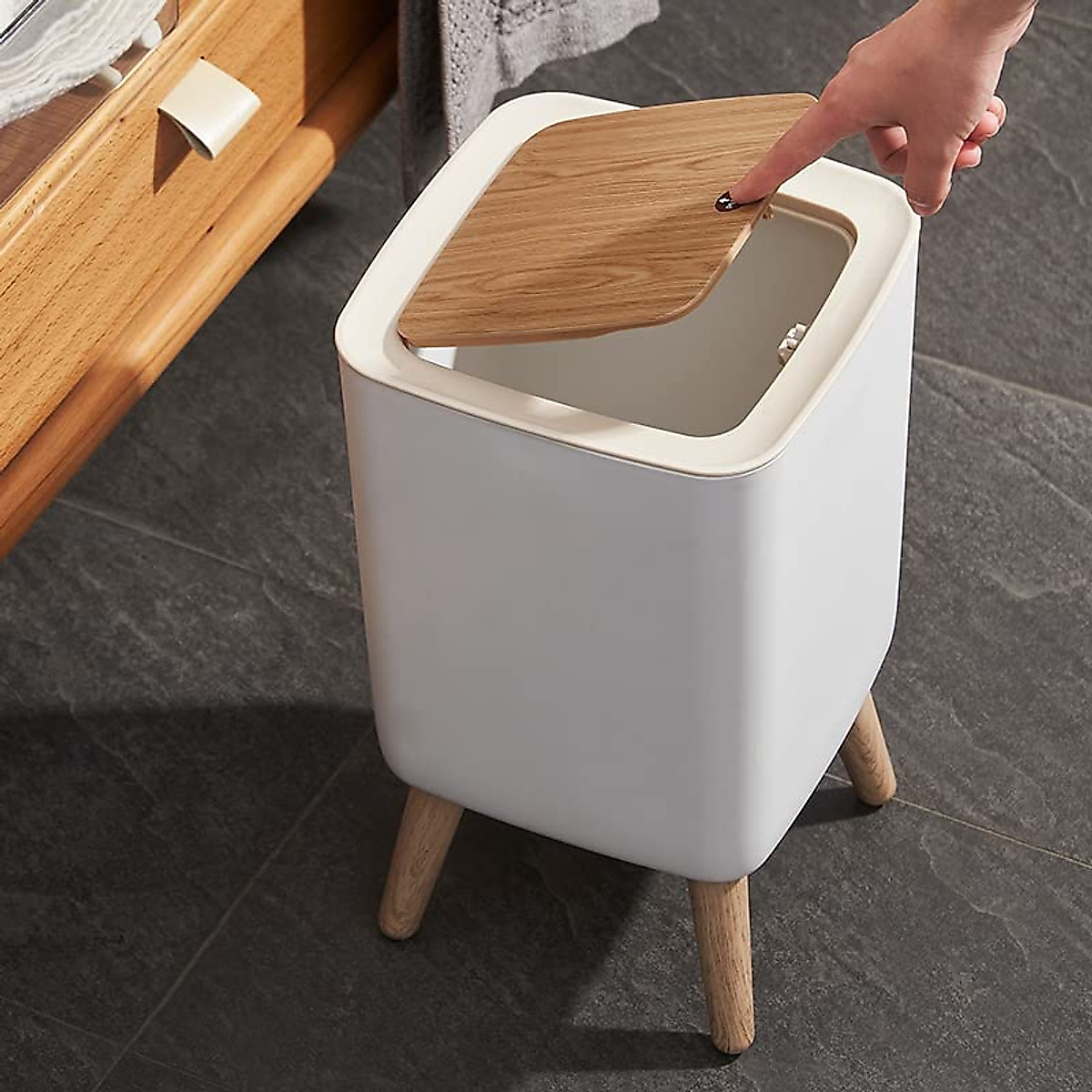 Bedroom Trash Can with Lid,Waste Basket for Bathroom,Kitchen Garbage Can with Push Button, Small Trash Bin，Plastic Rubbish Bin for Office, Living Room, 2.6 Gallon&0.5 Gallon (2 Pieces)