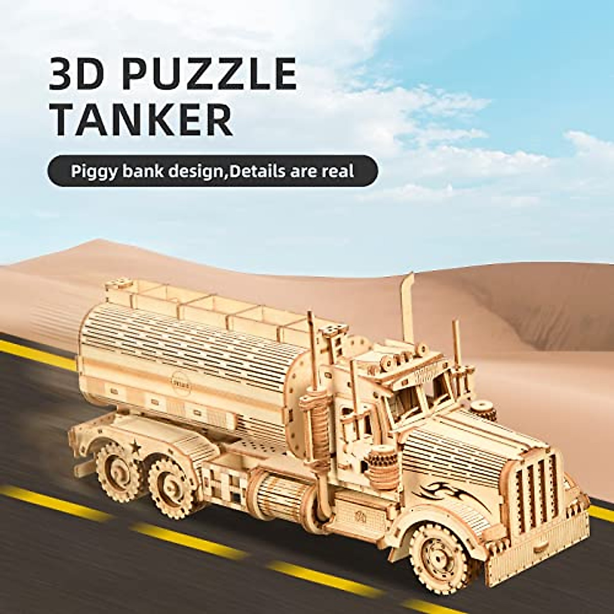 eaclqins 3D Wooden Puzzle Truck Model Kit - Self Build Vehicle Kit, Christmas/Birthday Brain Teasers and Puzzles for Adults and Teens Gift Puzzles. (Tank Truck)