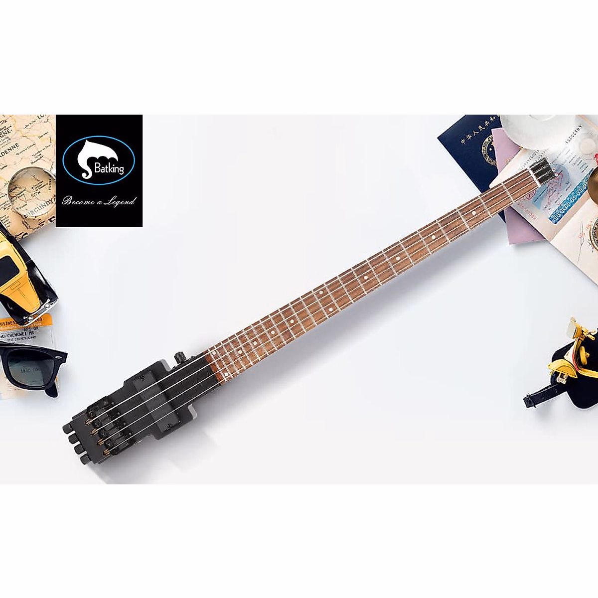 Travel Bass Guitar Electric, Headless Electric Bass Guitar 4 Strings with Gigbag & Truss Road