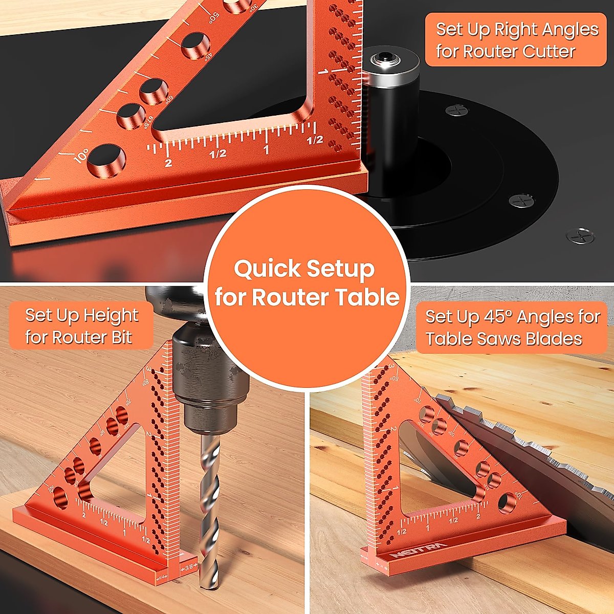 Neitra Small Square Ruler with Fixed Angle Pin, Accurate Compact Aluminum Alloy Mini Squares with Laser Etched Markings, Includes a Mechanical Pencil for Carpenter Woodworking Furniture Projects