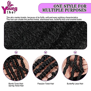 Pre-Separated Spring Twist Hair 24 Inch Long 6 Packs Soft Afro Twist Crochet Hair with Toka for Distressed Butterfly Locs Synthetic Marley hair Twist Braids Hair Extensions For Black Women (1B#)