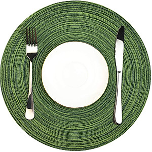 Red-A, Placemats, Round Placemats for Dining Table Set of 4 Woven Heat Resistant Non-Slip Kitchen Table Mats Diameter 14 Inch(Hunter Green)