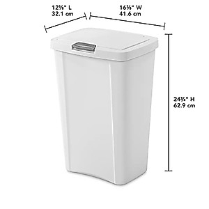 Sterilite 10458004 13 Gallon TouchTop Wastebasket, White w/ Titanium Latch, 4-Pack
