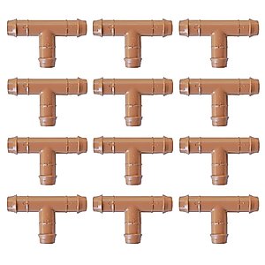 Habitech 1/2" Tee Drip Irrigation Fittings (12 Pack) - Barbed Drip Line Connector Tees compatible with Rain Bird and Most 1/2" Irrigation Tubing or Sprinkler Systems