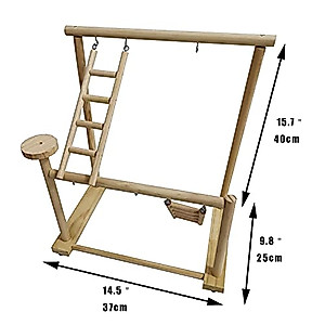 Parrots Playground, Bird Play Gym Wood Perch Stand Colours Revolving Climb Ladders Swing Chewing Toys with Parakeet Feeding Cups Exercise Activity Center for Conure Cockatiel Lovebirds(Include a Tray)