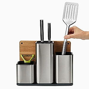 Joseph Joseph CounterStore Kitchen Utensil Holder Knife Block and Cutting Board Set, Stainless Steel