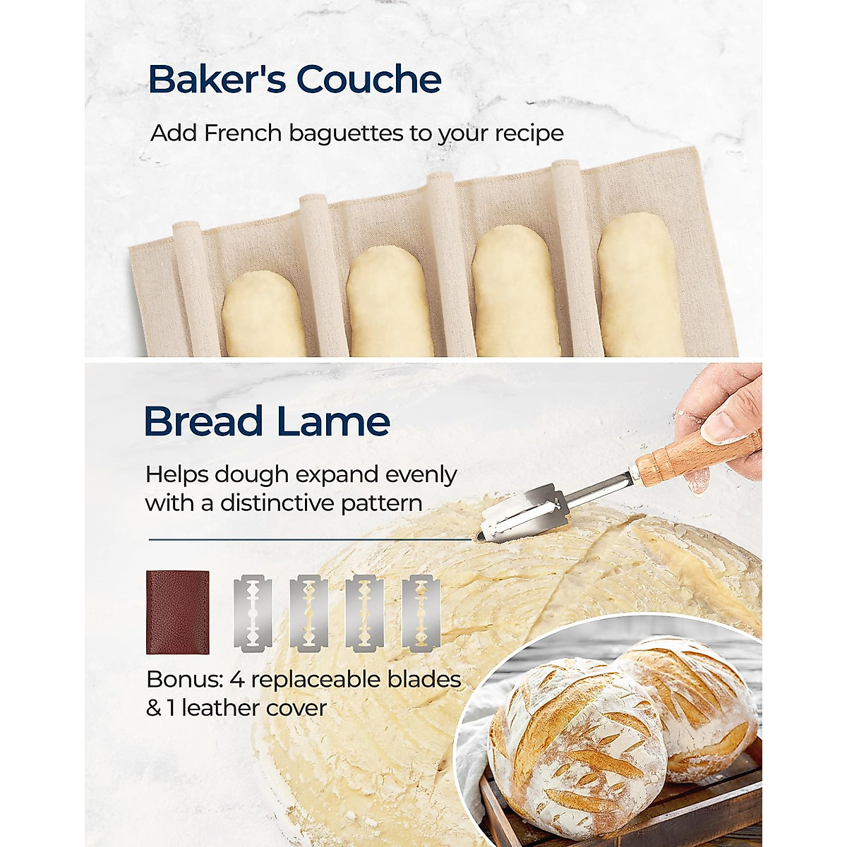 Lorzon Banneton Proofing Basket Set of 2, 10 Inch Round & Oval Cane Bread Proofing Baskets with Sourdough Bread Baking Supplies, Bread Making Kit