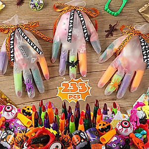 Deerher 233PCS Halloween Party Favors - 24 Pack Halloween Gloves Toys Bulk Stuffed, Non-Candy Halloween Treat Bag Gifts for School Classroom Kids Toddlers Boys Girls Prizes Party Supplies