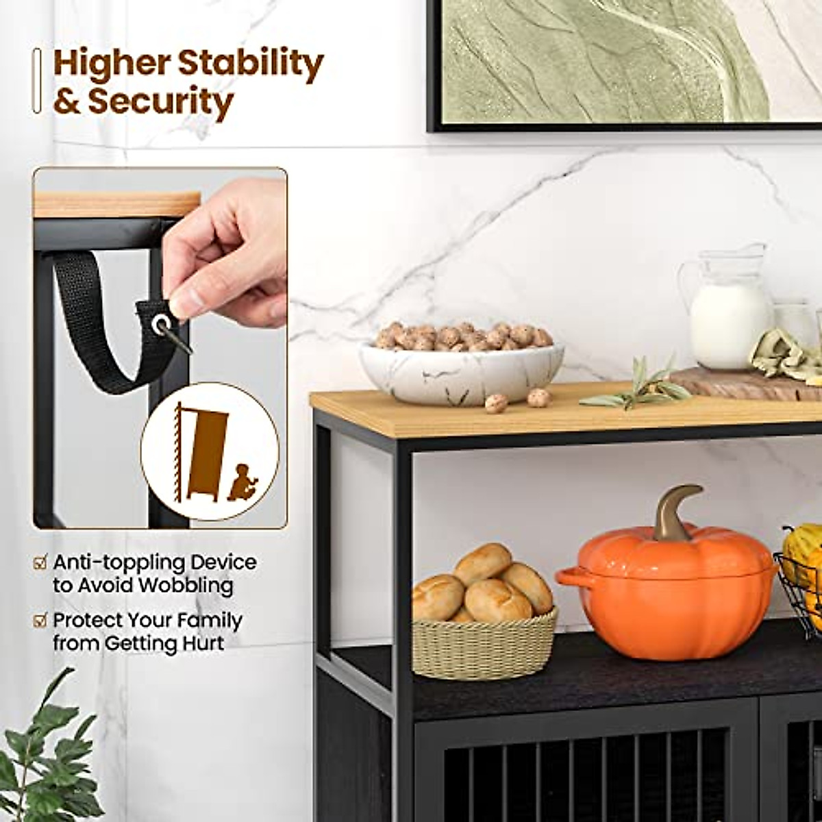 PETSITE Sideboard Buffet with Storage Cabinet & Shelves, Wooden Microwave Oven Stand with Metal Frame, Coffee Bar Station for Home Kitchen