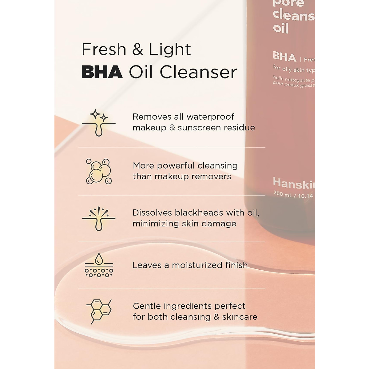 Hanskin BHA Pore Cleansing Oil, Gentle Blackhead Cleanser and Makeup Remover for Combination and Oily Skin, Korean Skincare [BHA/10.14 oz]