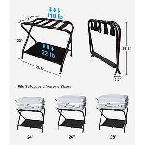 Yuihochic Luggage Rack, Pack of 2, Suitcase Stand with Fabric Storage Shelf, for Guest Room,Bedroom,Hotel, Foldable Painted Steel Frame (Black+Package Quantity 2)