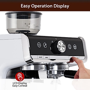 Espresso Machine with Grinder, Milk Frother Wand, 1450W, 20 Bar Professional Espresso Maker with Barista Kit, 2.8L Water Tank for Cappuccinos or Macchiatos