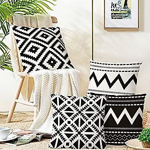 Outdoor Pillow Covers 18x18 Waterproof Set of 4 Boho Black and White Outdoor Pillows for Patio Furniture Decorative Garden Cushion Couch Throw Pillows Covers Farmhouse Home Decor 