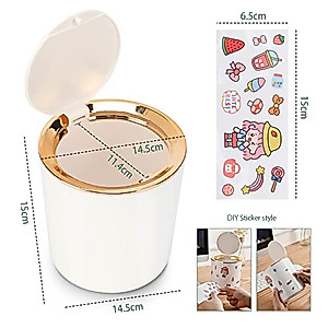 MAJOYLIFE Small Desk Trash Can with Lid,Mini Desktop Garbage Can,Round Plastic Wastebasket for Bathroom,Bedroom,Kitchen,Office,Car(White)