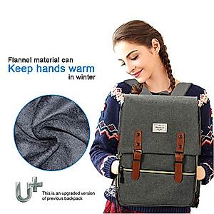 Modoker Upgraded Vintage Laptop Backpack Bookbag,Travel Laptop Backpack with USB Charging Port Casual Rucksack Daypack,Grey